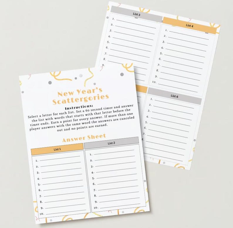 New Year's Scattergories Game - Etsy