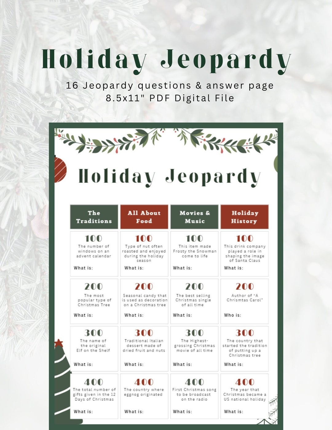 Holiday Jeopardy Game - Etsy