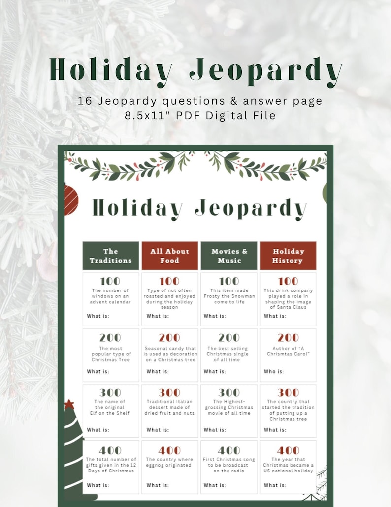 Holiday Jeopardy Game - Etsy