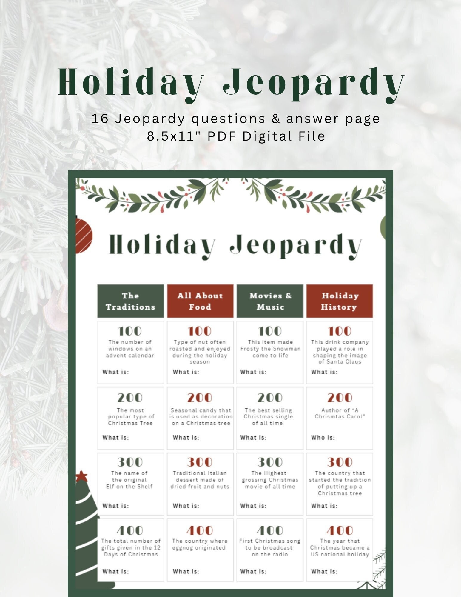 Holiday Jeopardy Game - Etsy