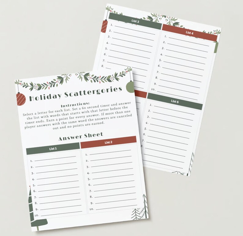Holiday Scattergories Game - Etsy