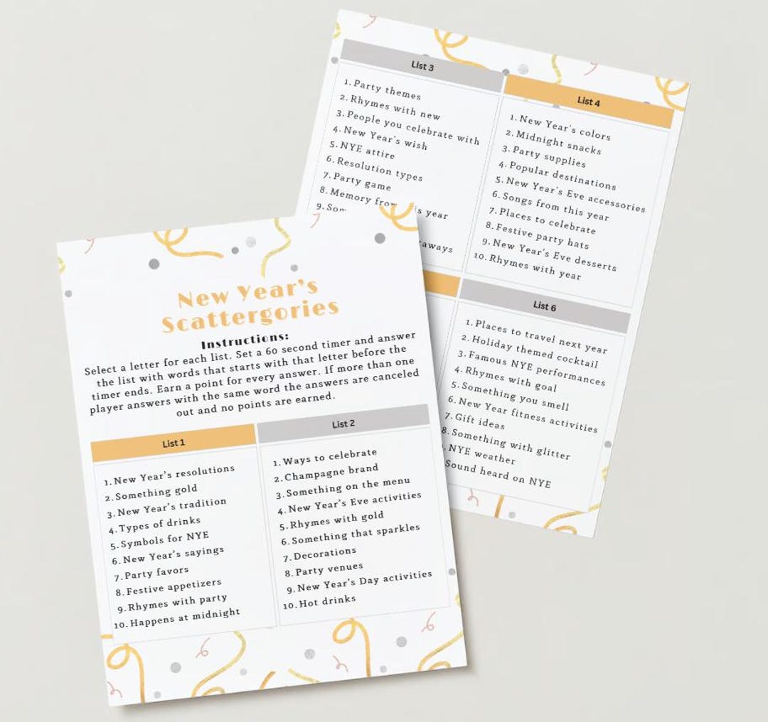 New Year's Scattergories Game - Etsy