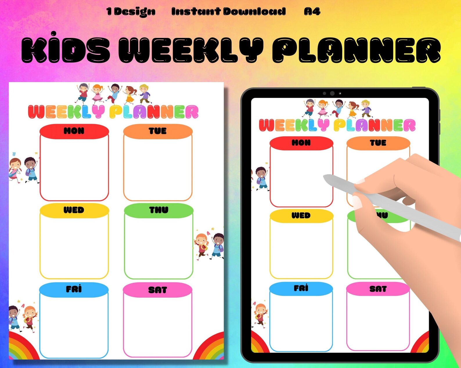 Kids Weekly Planner Printable, Weekly Activity Planner, Rainbow Daily ...