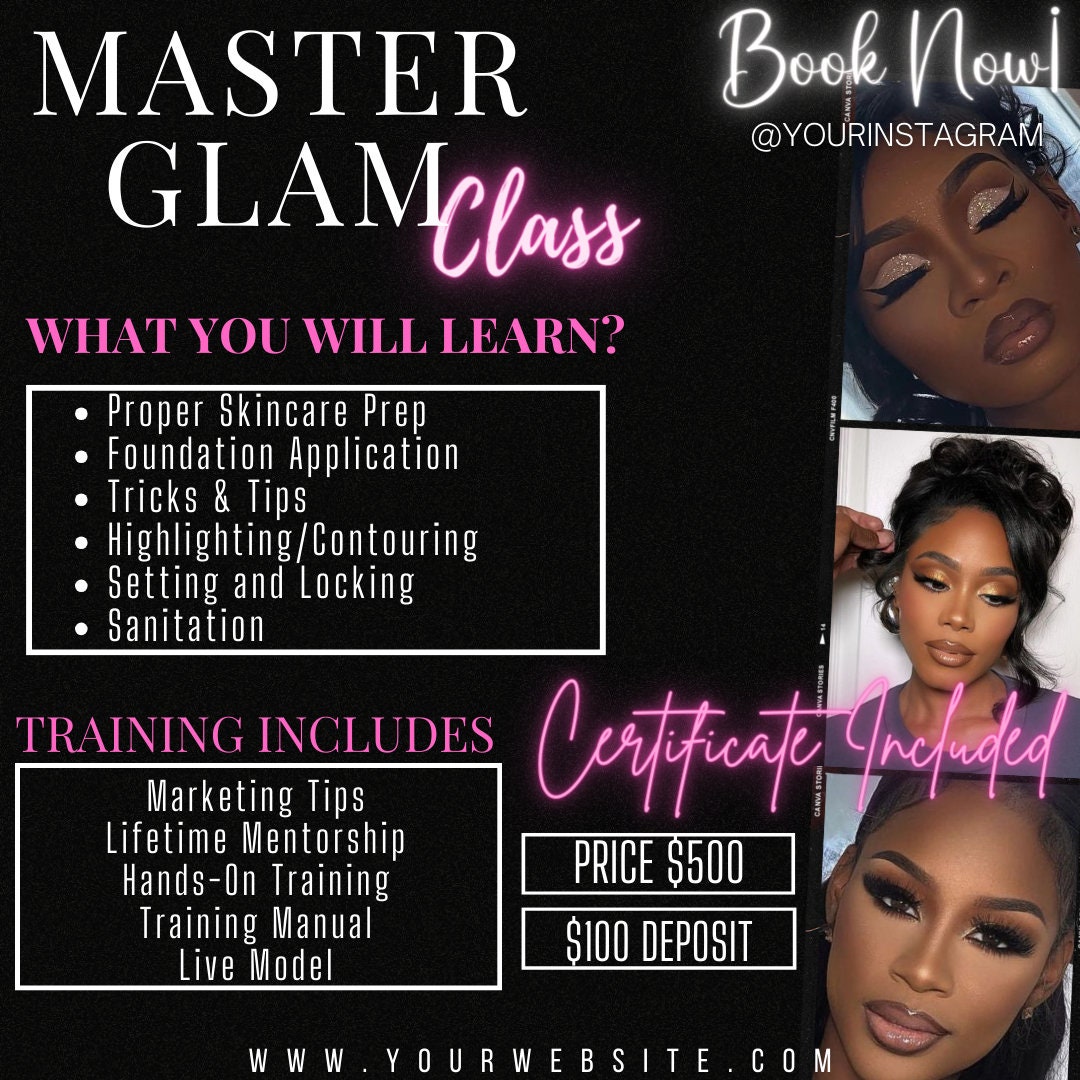 Editable Master Glam Class Flyer, Make up Class Flyer, Book Now ...
