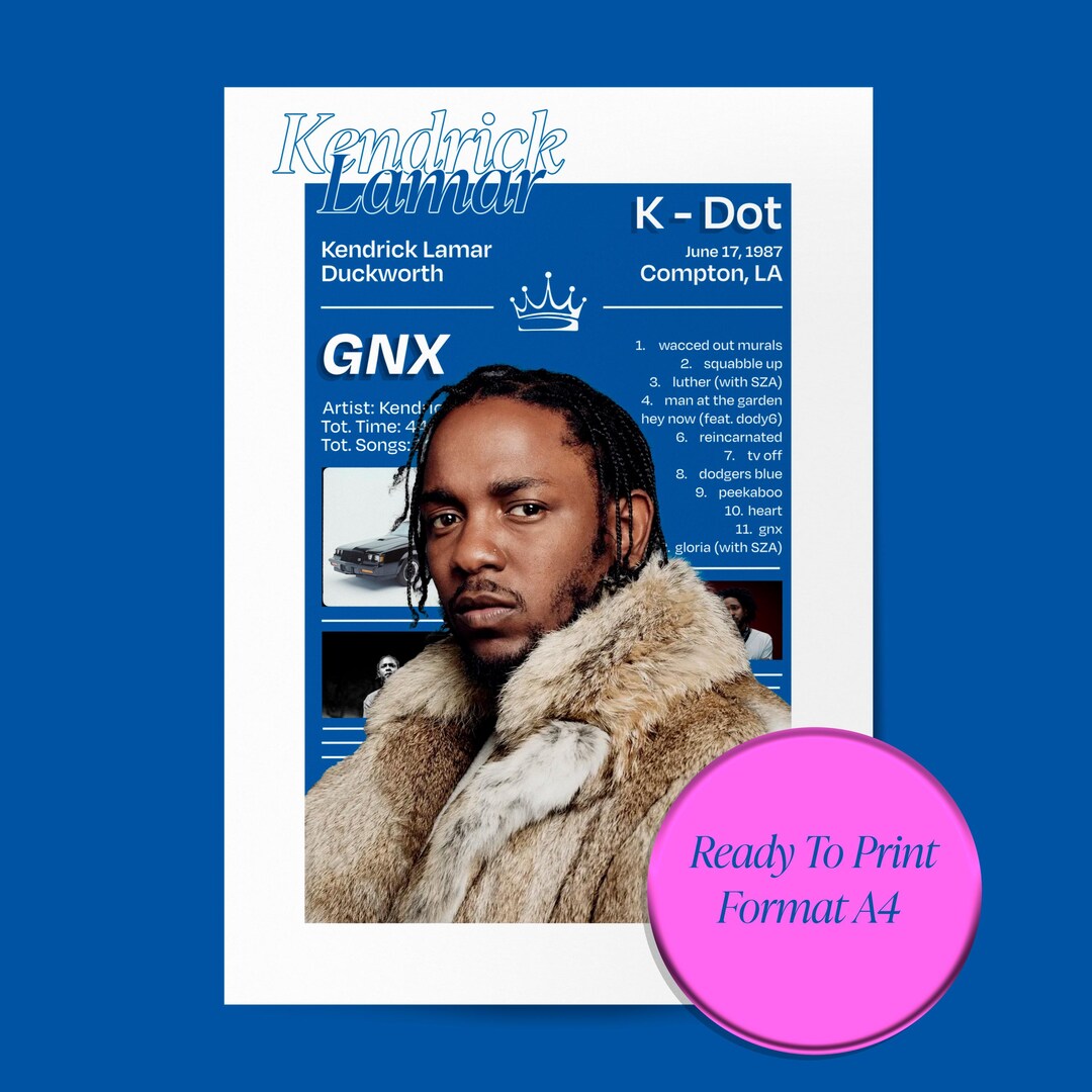 Kendrick Lamar GNX Poster - Kendrick Lamar, Music Poster, A4, Gnx ...