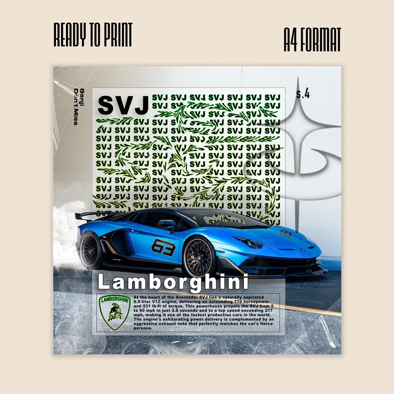 Lamborghini AVENTADOR SVJ Poster – High-speed Art, Lamborghini, Svj ...