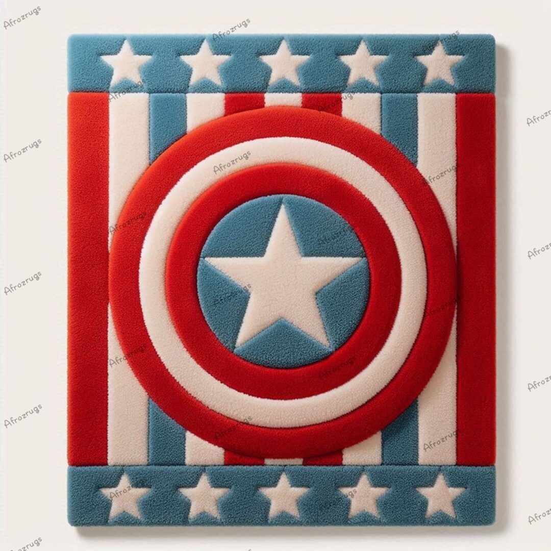 Marvel Rug, Captain America Shield Rug, Hand Tufted Rug 100% Wool ...
