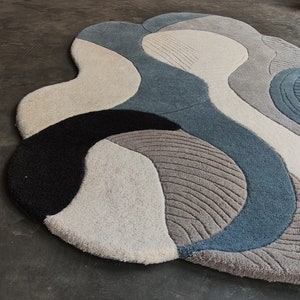 Abstract Irregular Shape Area Rug | Modern Wavy Design Carpet | Neutral ...