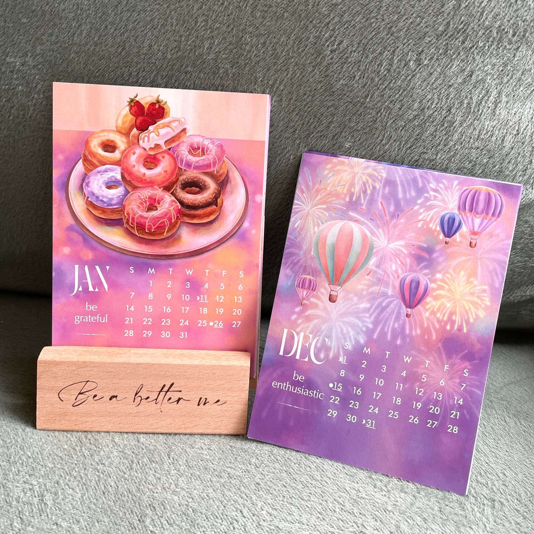 2024 Desk Calendar, Illustration Monthly Themed Desk Calendar, Refill ...