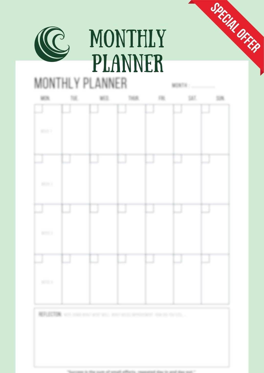 Monthly Planner , Instant Download, Printable Planner, Undated Monthly ...