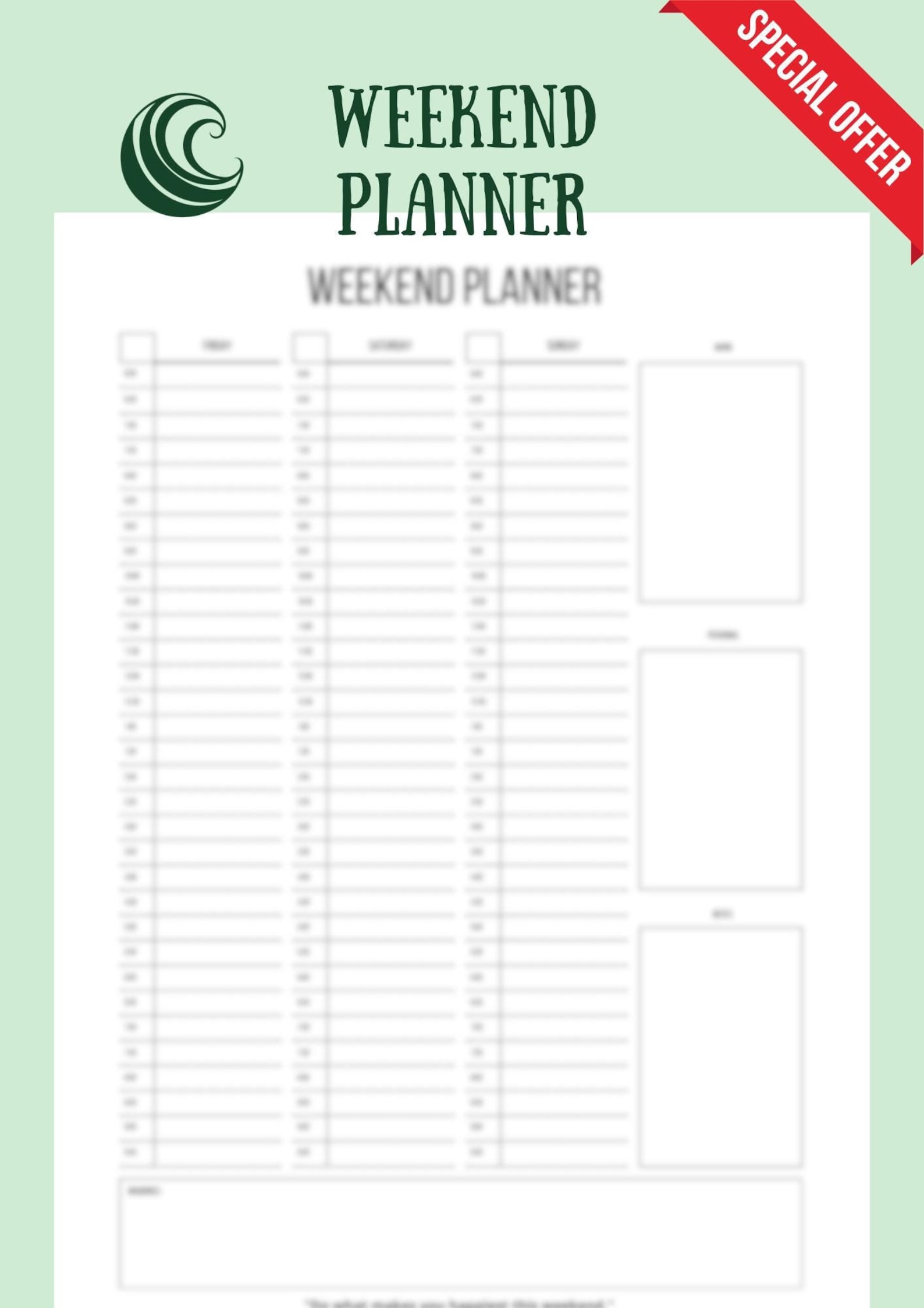 Weekend Planner, Instant Download, Printable Weekend Planner, Fun ...