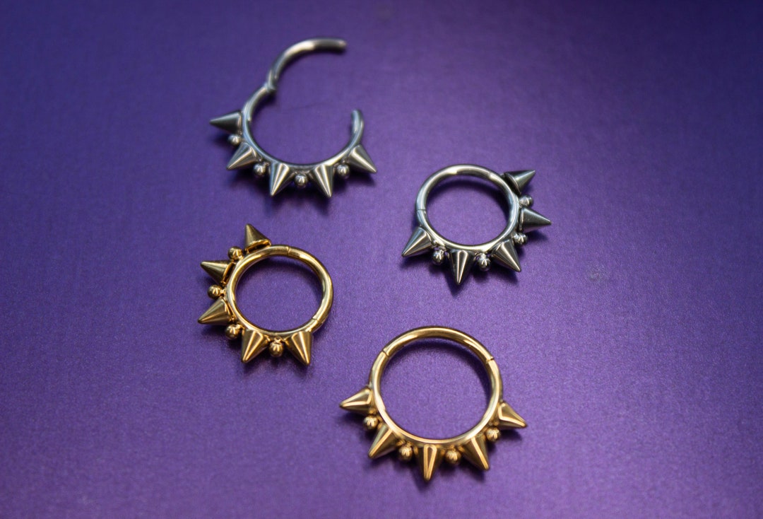Implant Grade Titanium - Punk Spiked Segment Ring - Septum Clicker 16G ...