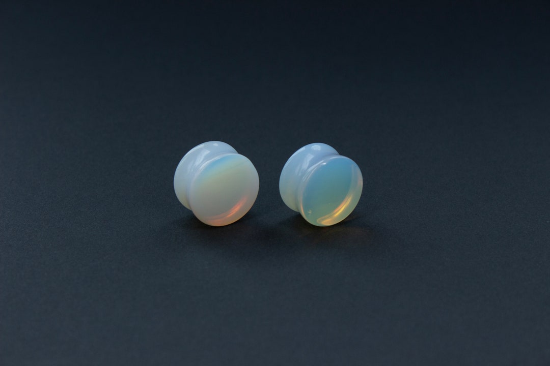 Opalite - Glass Double Flared Plugs - PAIR or SINGLE Crystal Plugs ...