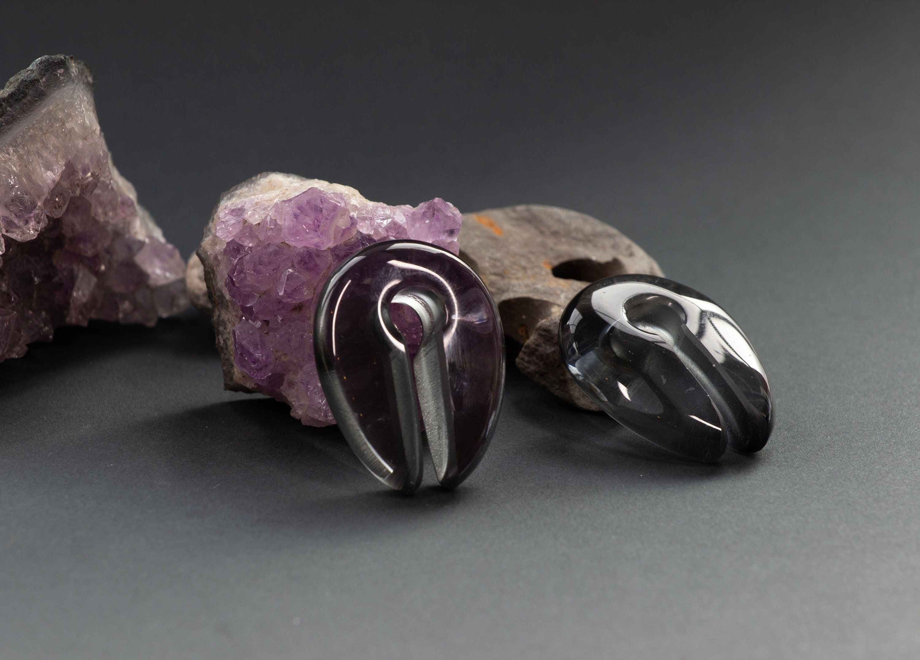 Glass Keyhole Pincer Ear Weights Translucent Black Gauge - Etsy