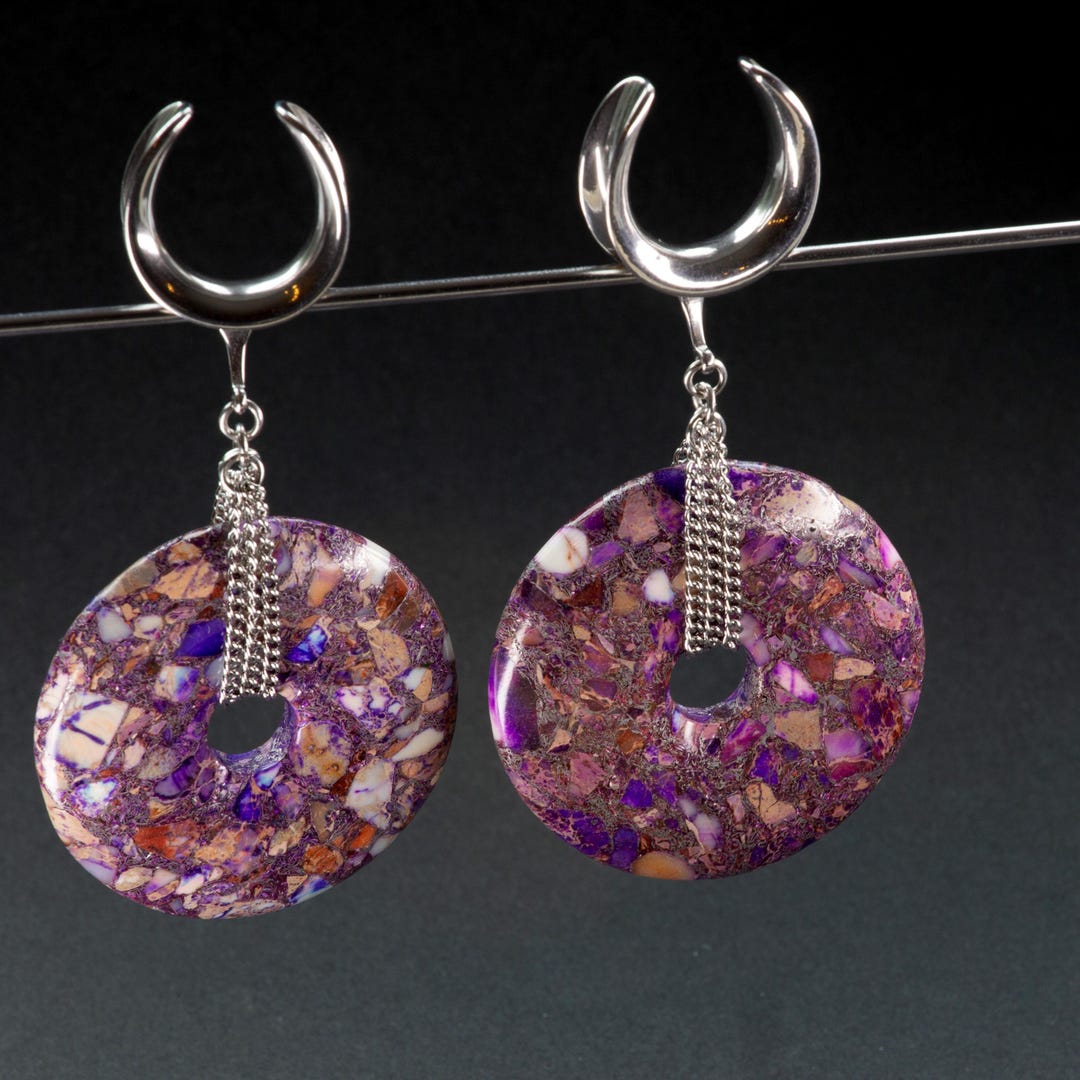 Purple Regalite Stone Ear Weights: Pi Disc Saddle Plugs for Stretched ...
