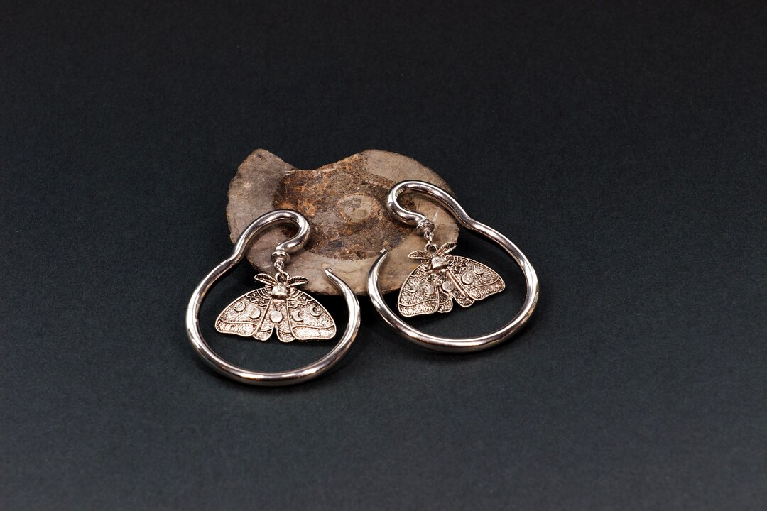 Lunar Moth - Ear Hangers - Stretched Ears - 4mm - Silver - Stainless ...