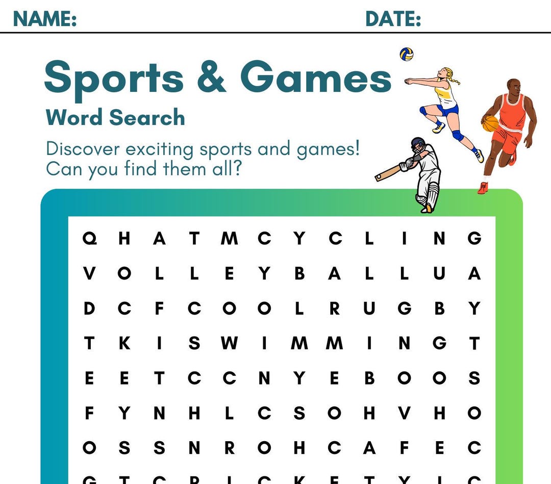 Sports & Games Word Search | Fun for Kids - Etsy