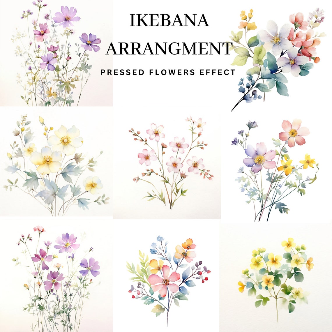 Watercolor Floral Clipart Wild Flowers Clipart Minimalist Flowers ...