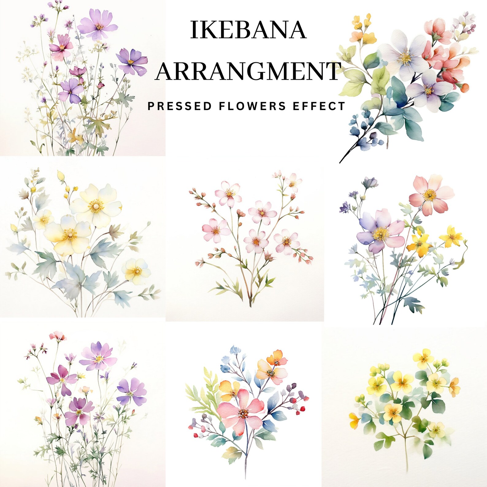 Watercolor Floral Clipart Wild Flowers Clipart Minimalist Flowers ...
