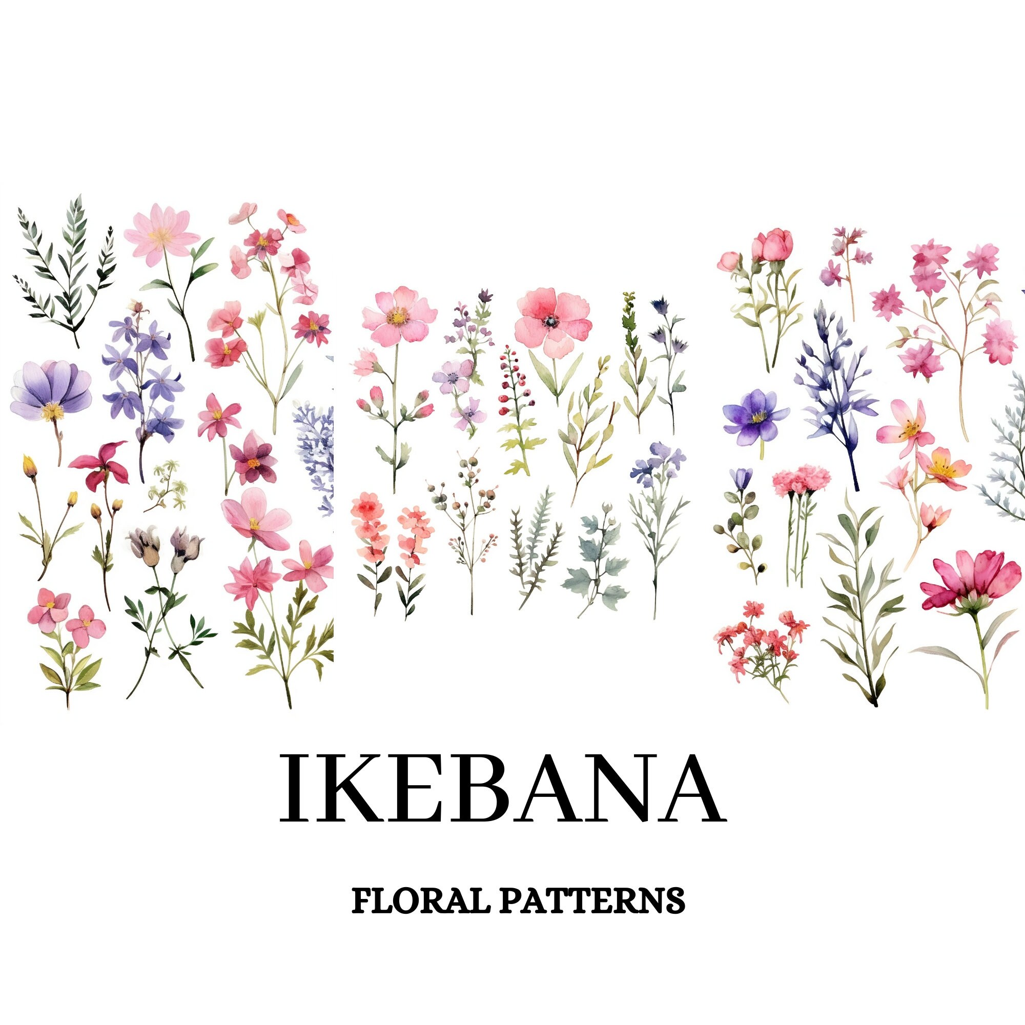 Watercolor Floral Clipart Wild Flowers Clipart Minimalist Flowers ...