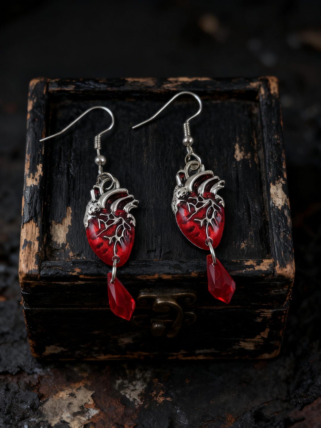 Gothic Bleeding Heart Jewelry Set: Sterling Silver Hook Necklace ...