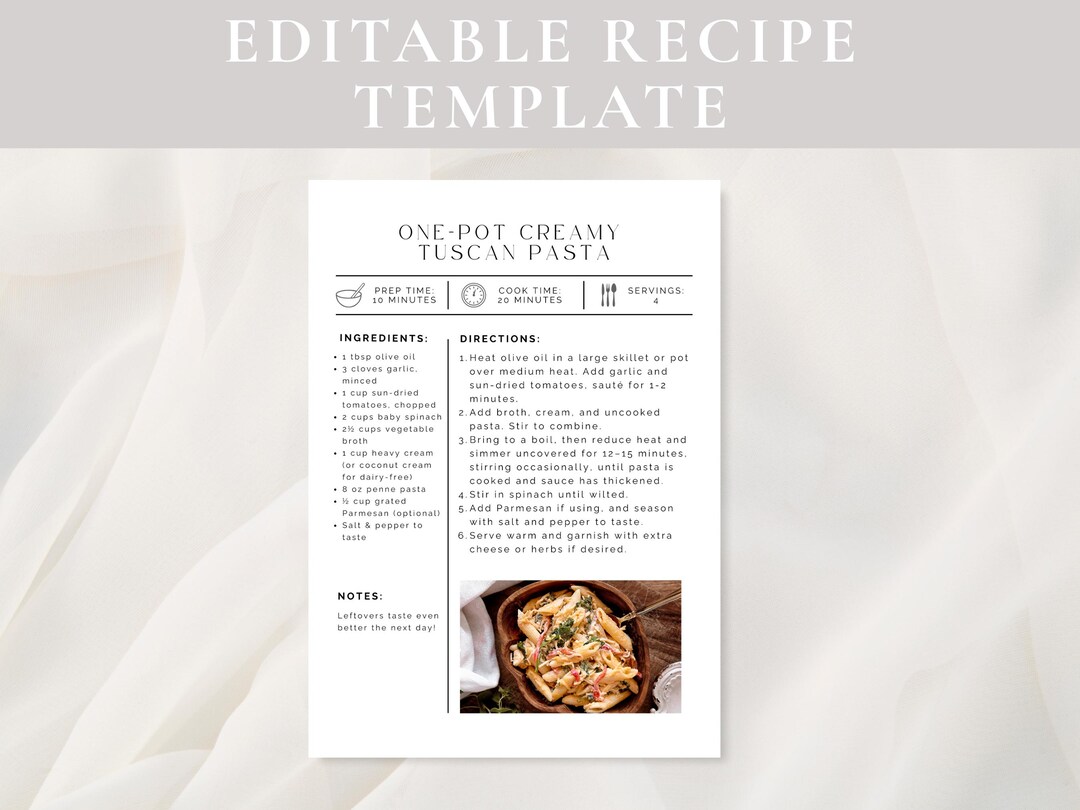 Printable Canva Recipe Template | Editable Recipe Page, Family Cookbook ...