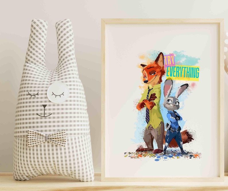 Zootopia Nick and Judy Print Poster Nursery Decor Kids Room Wall Art - Etsy