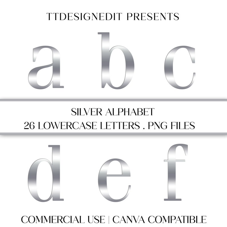 Metallic Silver Lowercase Alphabet, A-Z Silver Letters, Clip Art Text ...