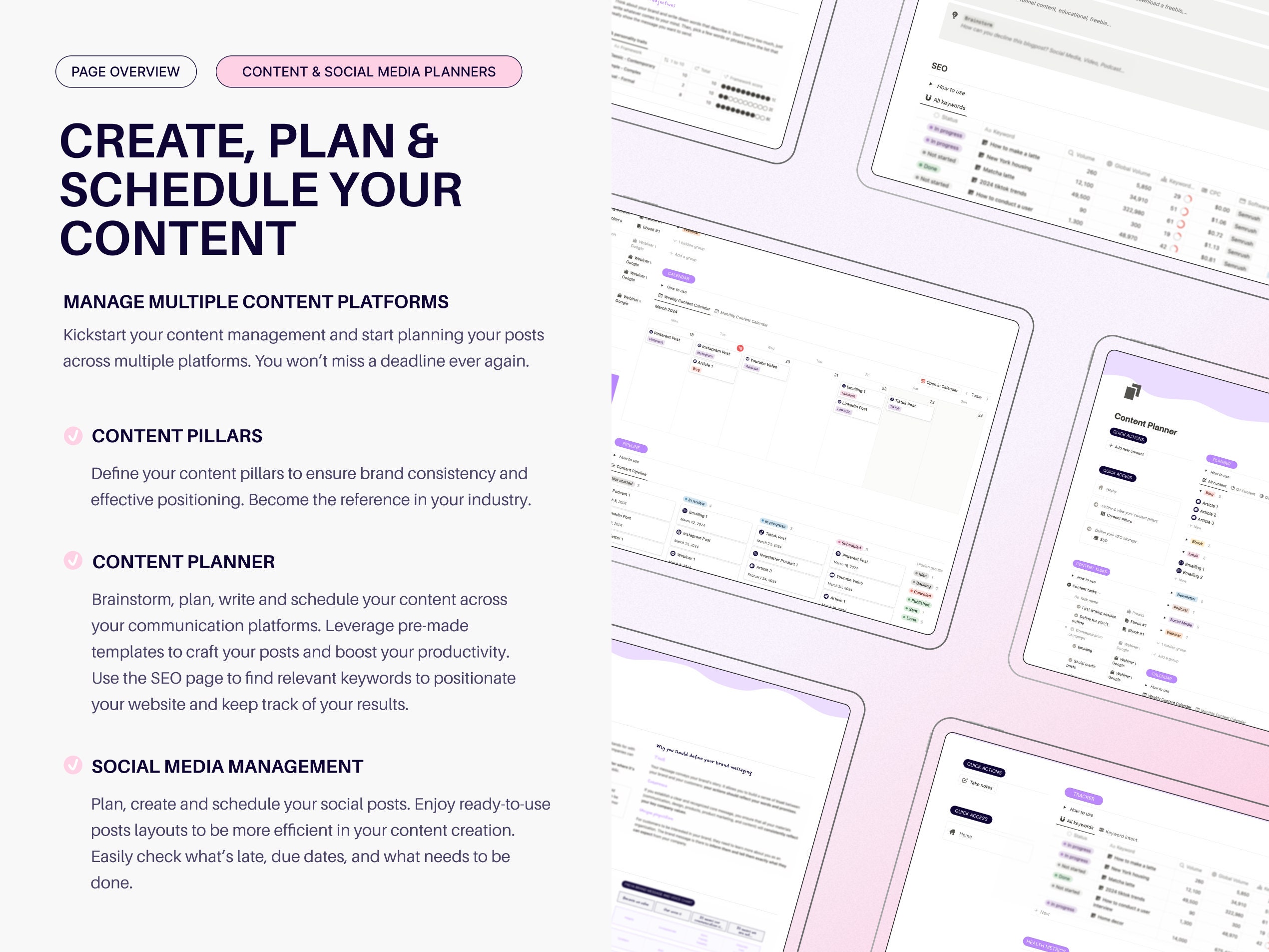Marketing Notion Template Planner Dashboard | Content | Performance ...