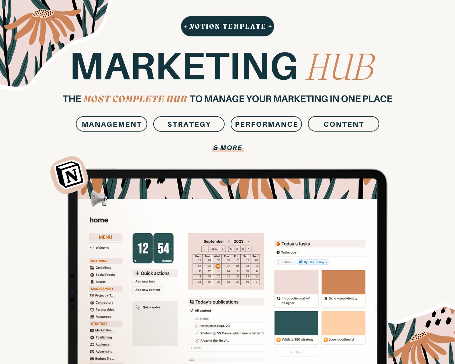 Marketing Notion Template Planner Dashboard Content Performance KPI ...