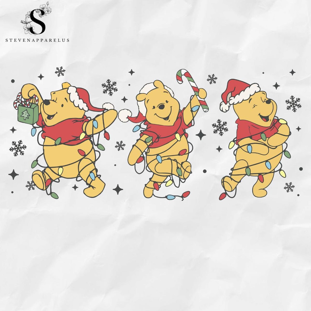 Vintage Winnie the Pooh Christmas Png, Santa Pooh Bear Christmas Lights ...