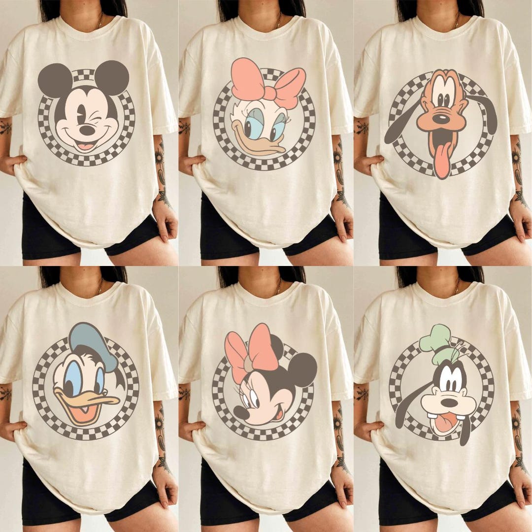 Vintage Disney All Characters Checkered Signature Shirt, Mickey and ...