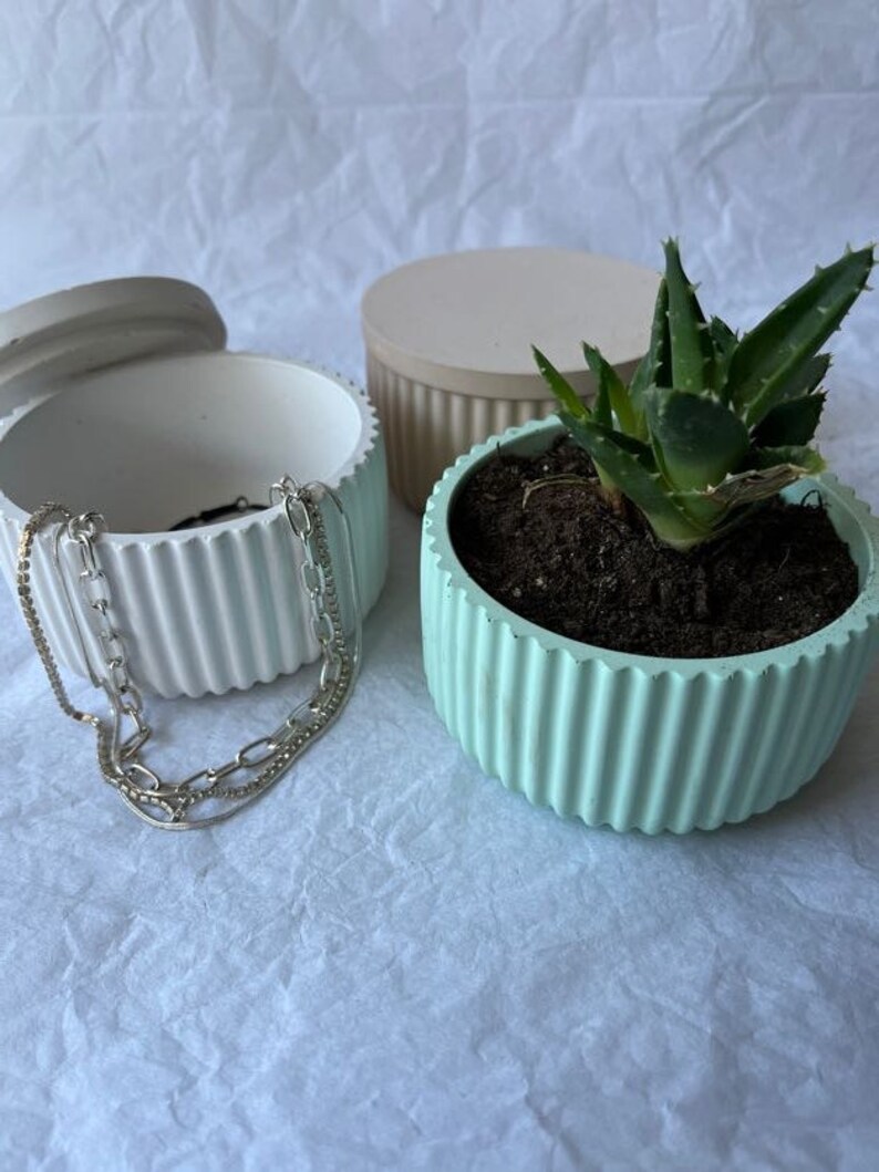 Handmade Ribbed Concrete Jewelry Box: Elegant Storage Decor - Etsy
