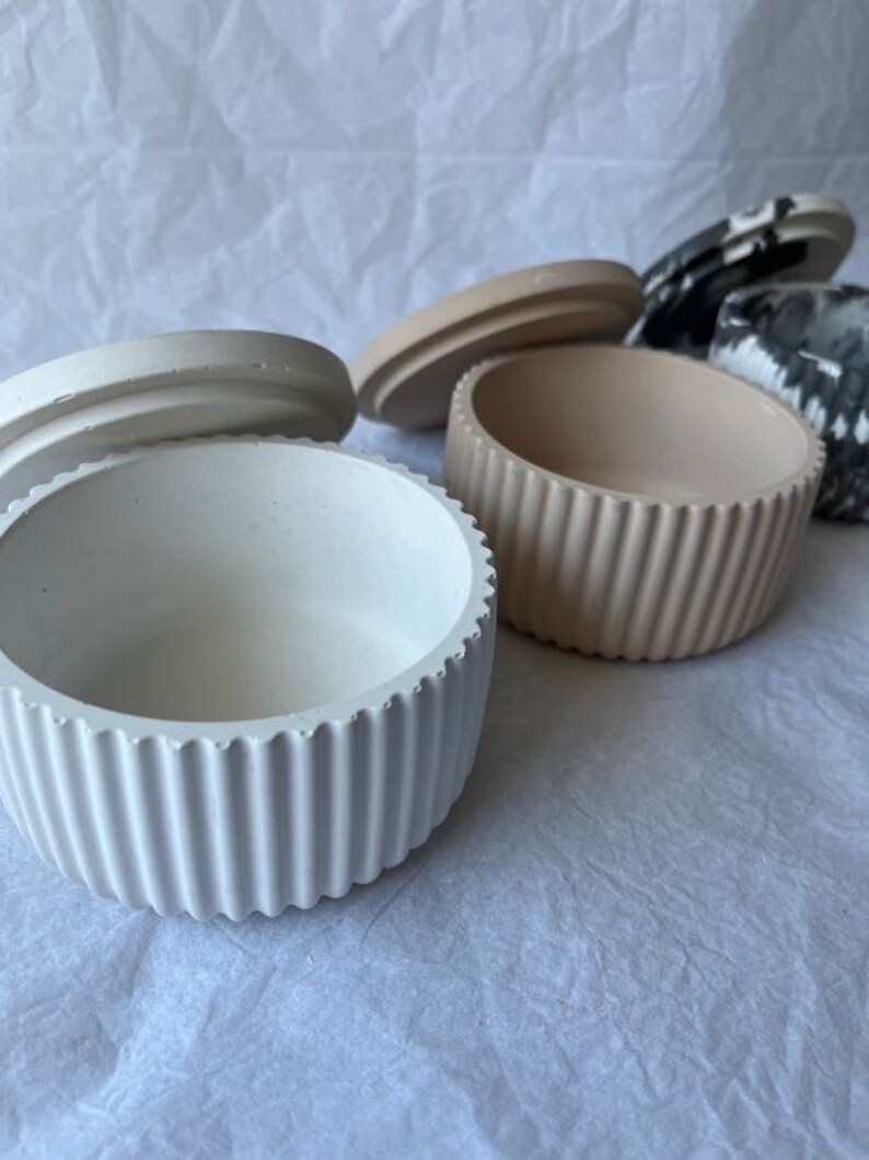Handmade Ribbed Concrete Jewelry Box: Elegant Storage Decor - Etsy