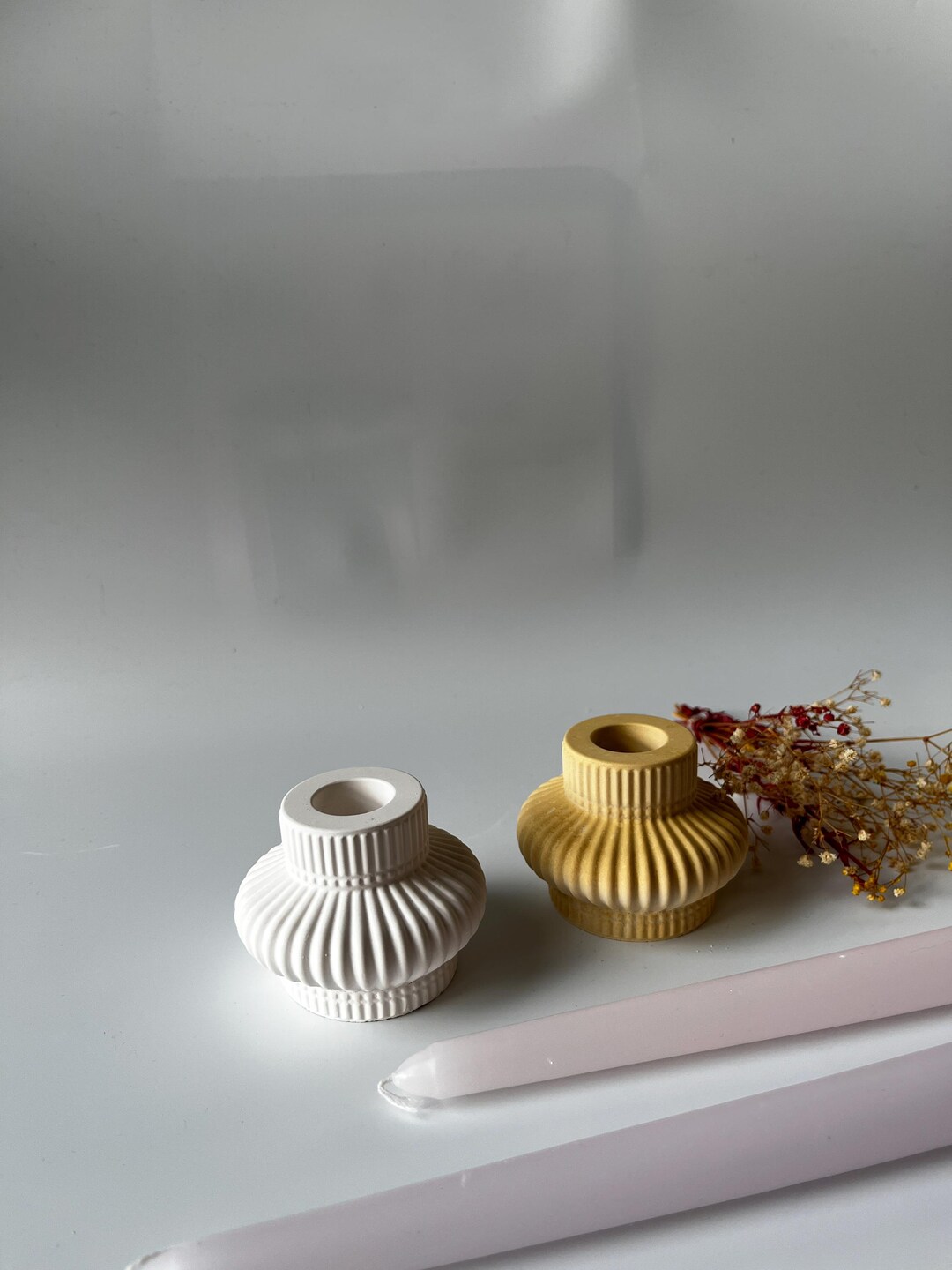 Nordic Ribbed Candlestick Holder: Minimalist Home Decor - Etsy