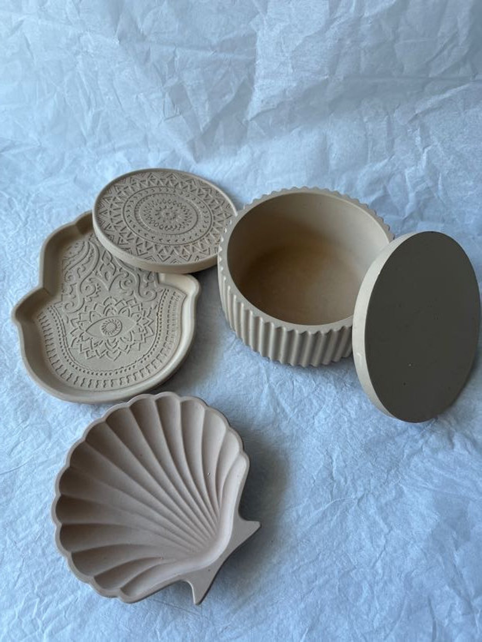Handmade Ribbed Concrete Jewelry Box: Elegant Storage Decor - Etsy