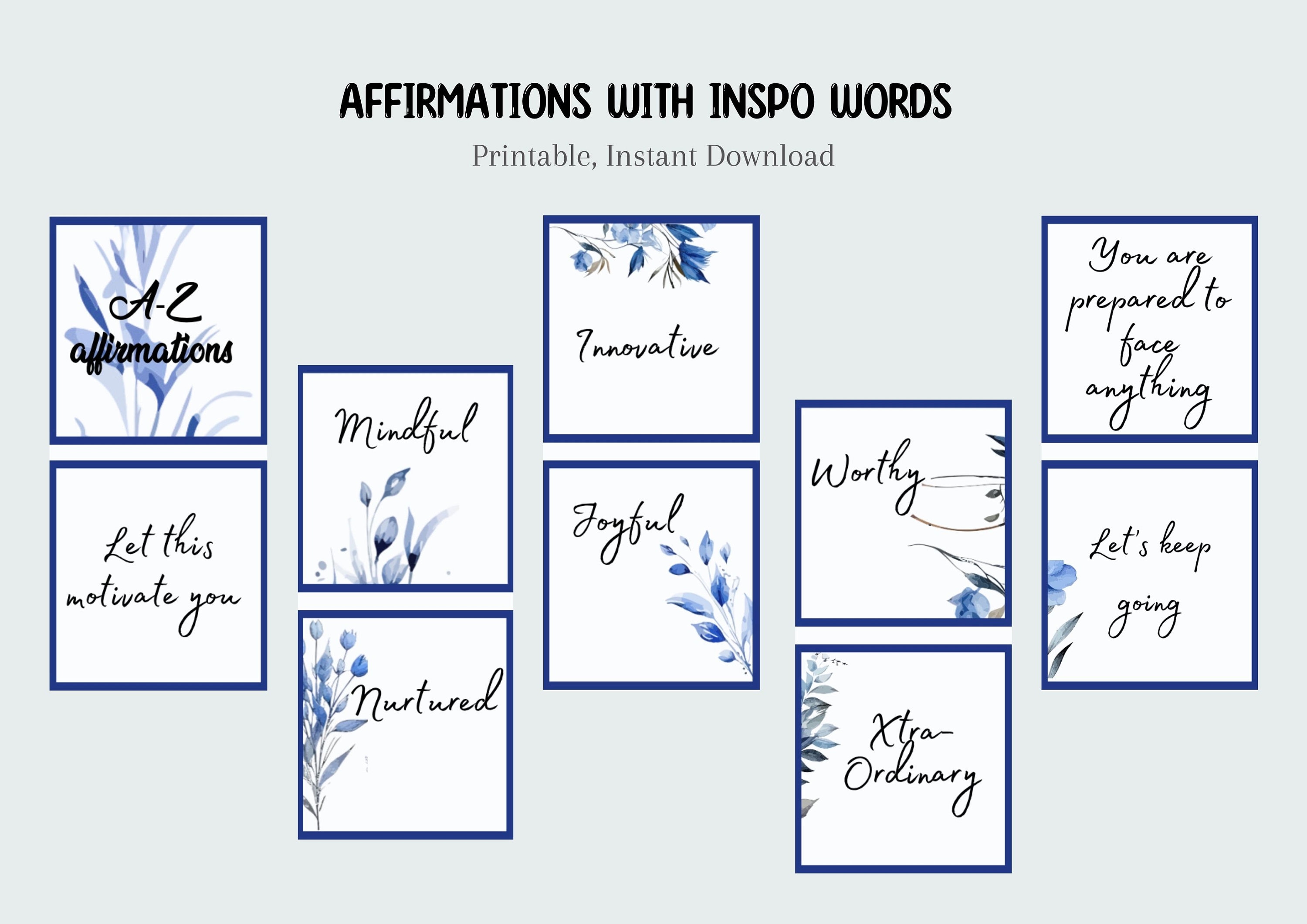 Positive One-word Digital Affirmation Cards - Blue (A-Z) - Etsy