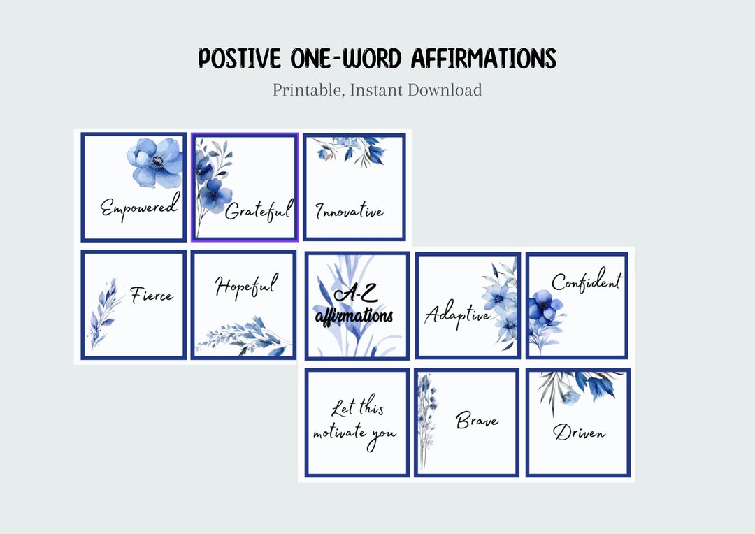 Positive One-word Digital Affirmation Cards - Blue (A-Z) - Etsy
