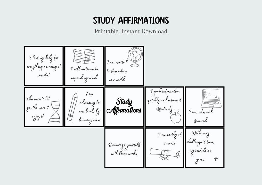 Study Affirmations: Motivational Cards (digital Download) - Etsy
