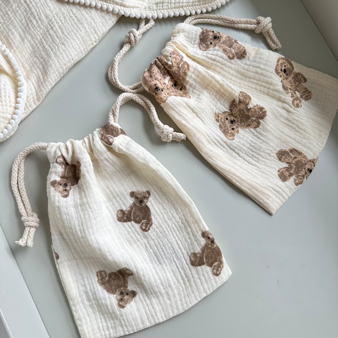 Cotton Baby Bag | Teddy Bear Design, Nappy Organiser - Etsy UK