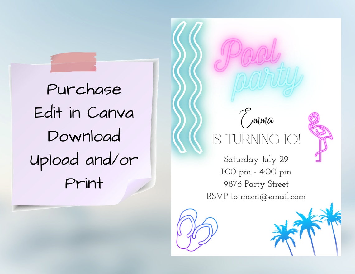 Editable Pool Birthday Party Invitation Template, DIY Printable ...