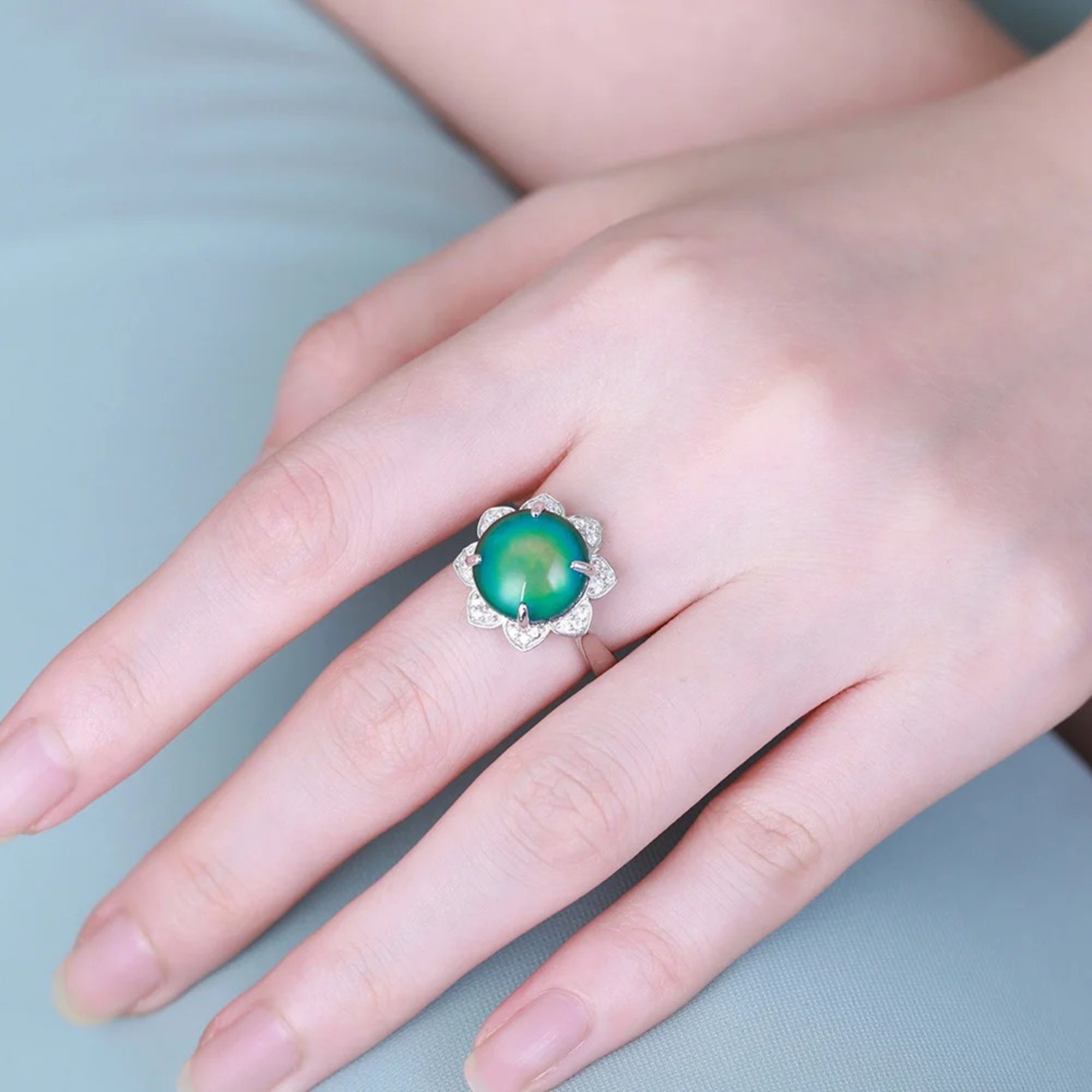 Customized Changing Color Mood Stone Ring Sterling Silver, Best Gift ...