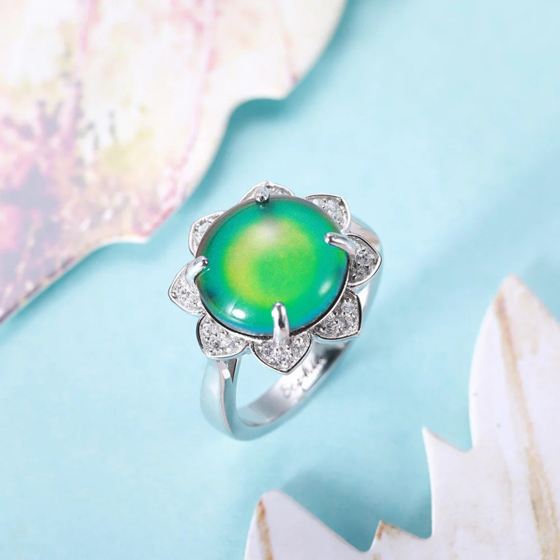 Customized Changing Color Mood Stone Ring Sterling Silver, Best Gift ...