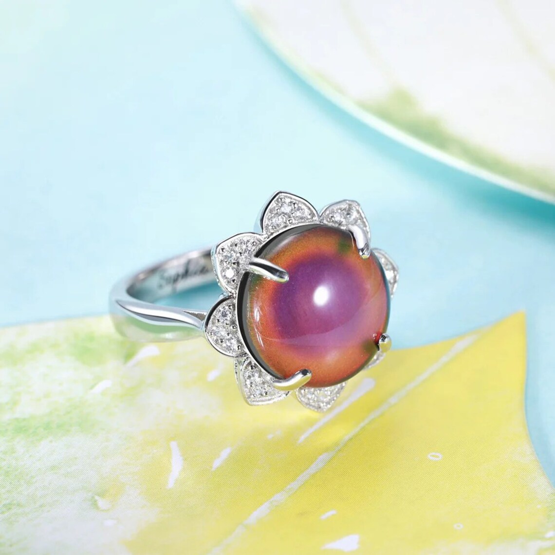 Customized Changing Color Mood Stone Ring Sterling Silver, Best Gift ...