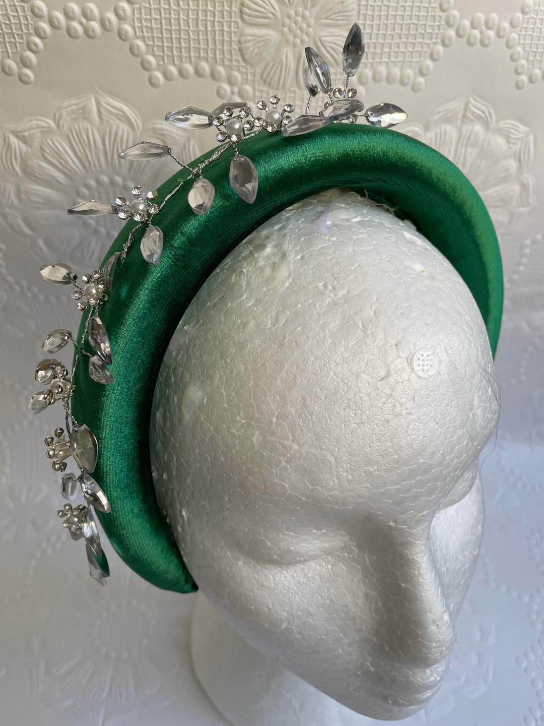 Bottle Green Velvet Headpiece With Gemstones - Etsy
