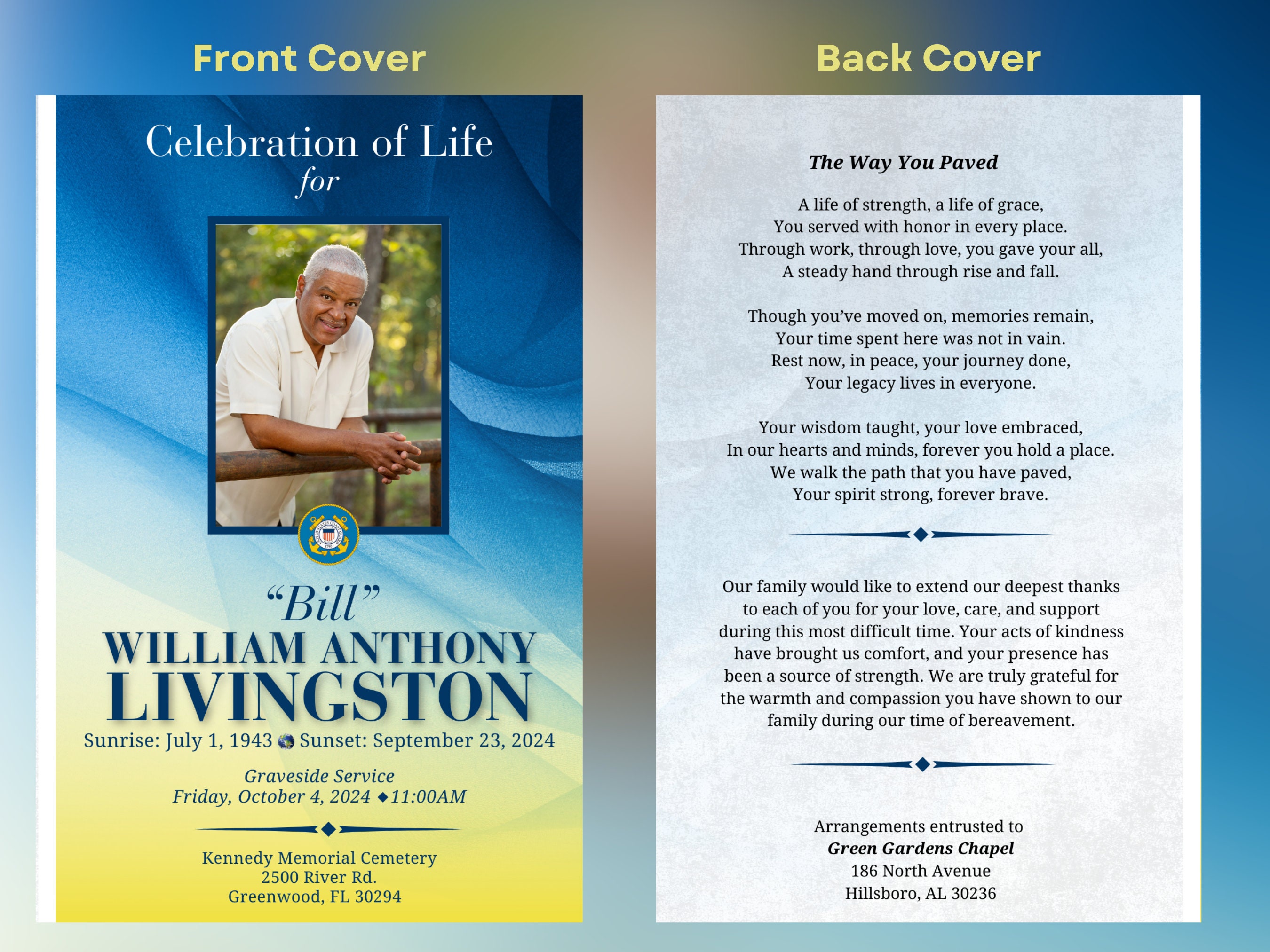 Funeral Program Template for Loved One Graveside Memorial Service Canva ...