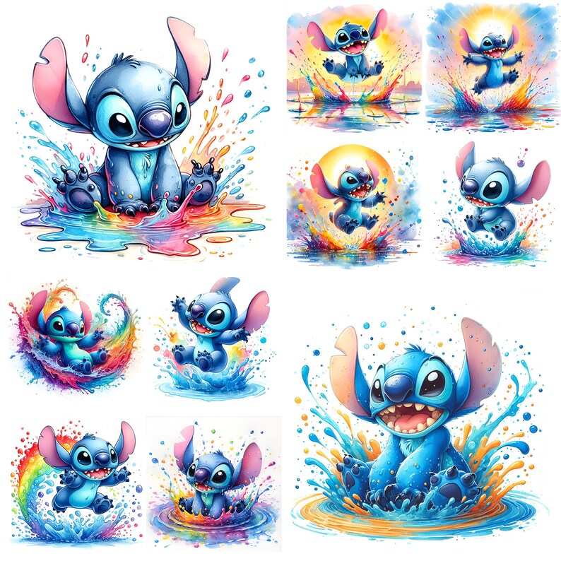 Stitch Splash and Watercolor Digital Bundle, Stitch Design PNG, High ...