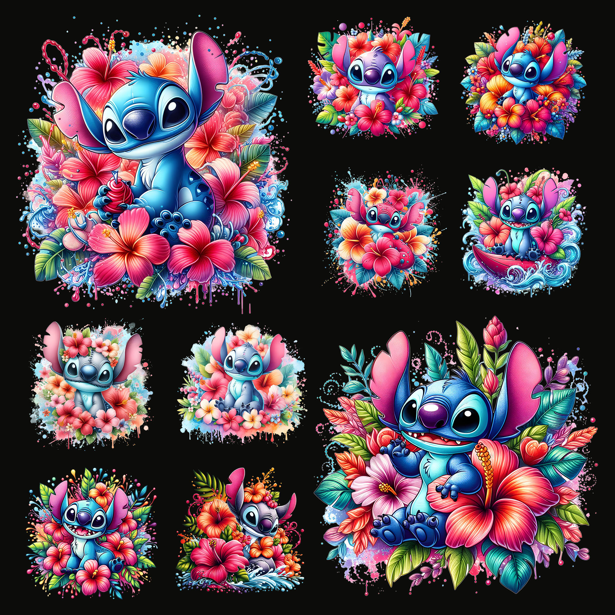 Bundle Stitch Floral Watercolor Png, Splash and Watercolor Digital ...