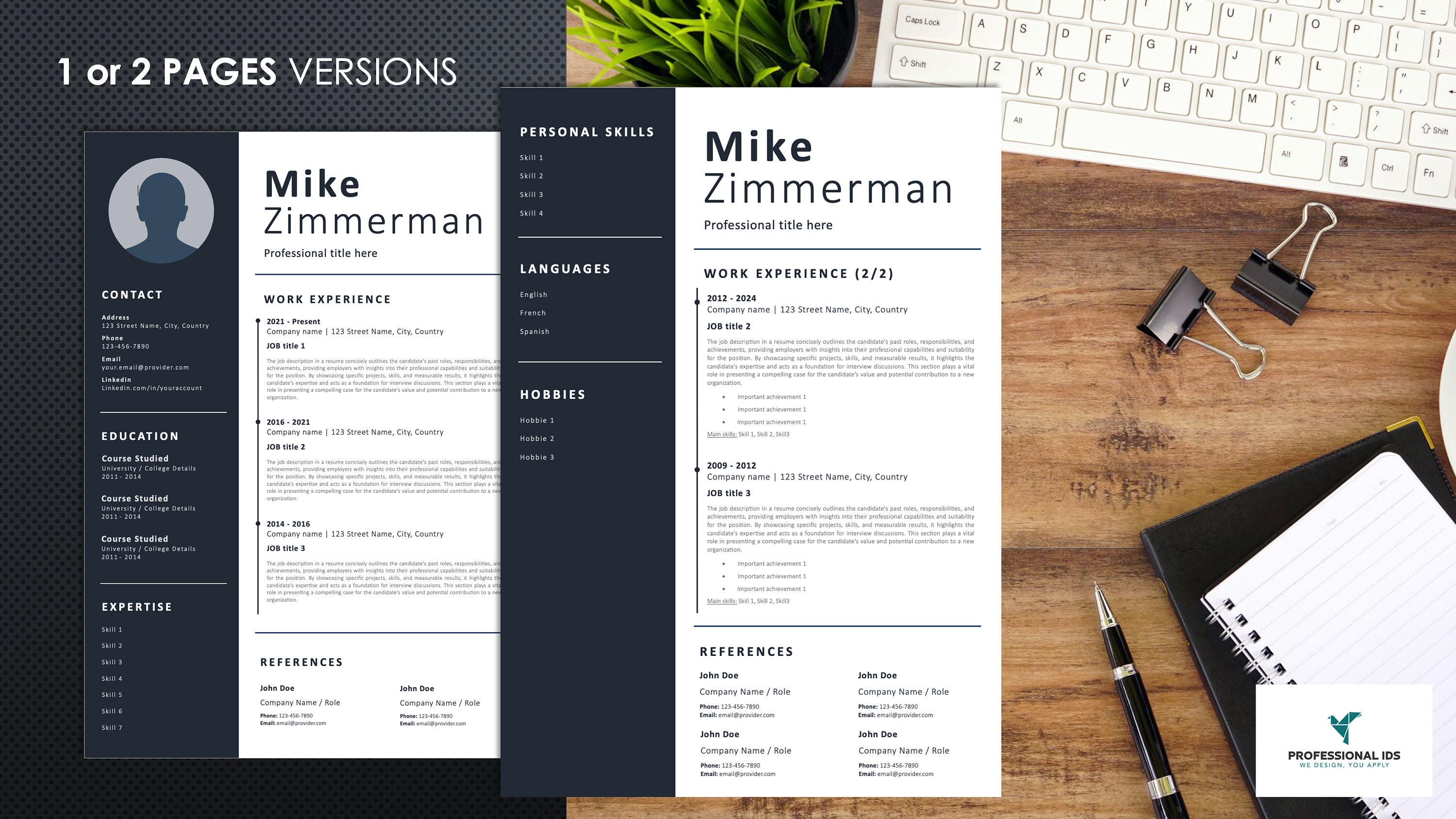 Professional Resume Template, ATS Compatible, Word & Google Formats, CV ...