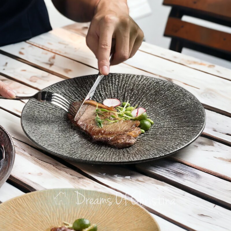 Ceramic Steak Plate Japanese Plate Ceramic Round Plate - Etsy